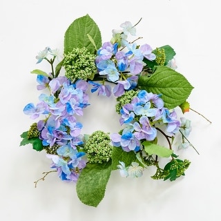 16" Artificial Blue Hydrangea and Green Leaves Wreath - Bed Bath & Beyond - 42314060